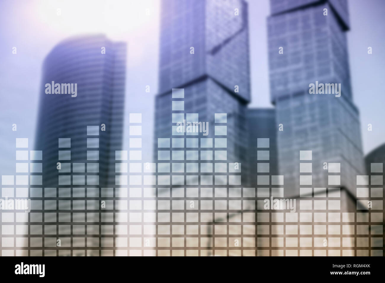 Financial chart on blurred skyscraper office background Stock Photo - Alamy