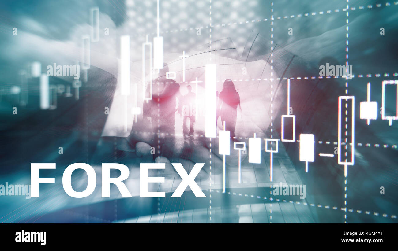 Forex trading, financial candle chart and graphs on blurred business ...