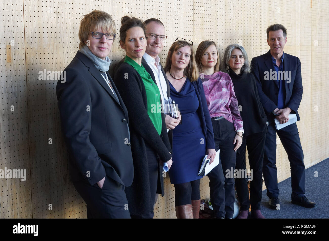 30 January 2019, Berlin: The jury of the Theatertreffen, Christian ...
