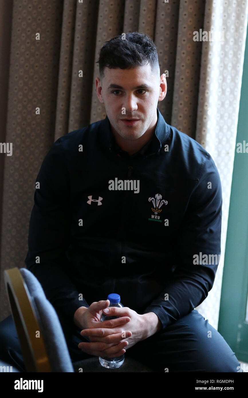 Tomos Williams, the Wales rugby player speaks to the media during the ...