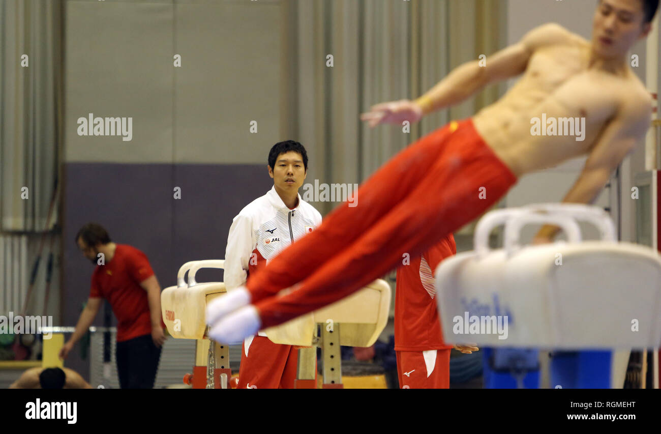 Beijing, China. 30th Jan, 2019. Mizutori Hisashi (C), head coach of ...
