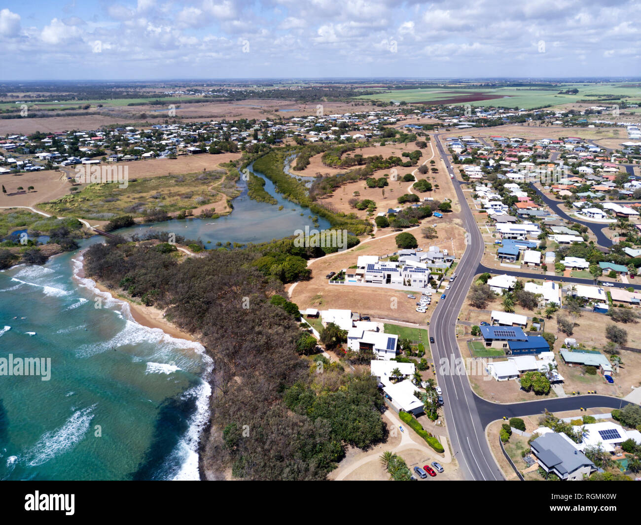 Aerial of the coastal community of Bargara Queensland Australia Stock ...