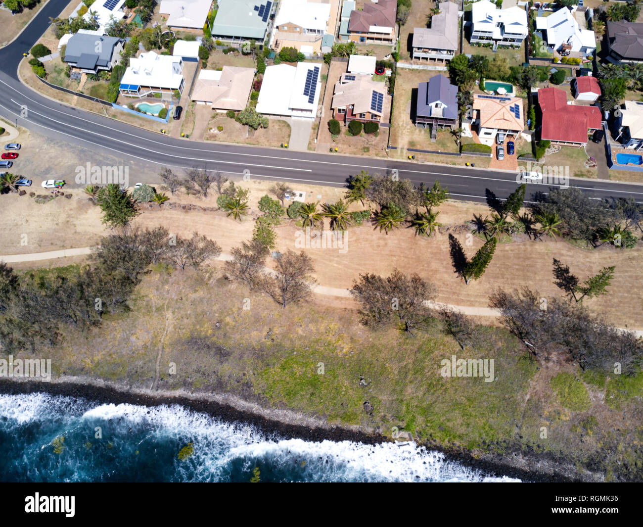 Aerial of the coastal community of Bargara Queensland Australia Stock ...