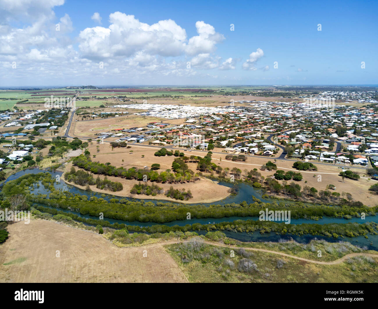 Aerial Rifle Range Creek in the coastal community of Bargara Queensland ...