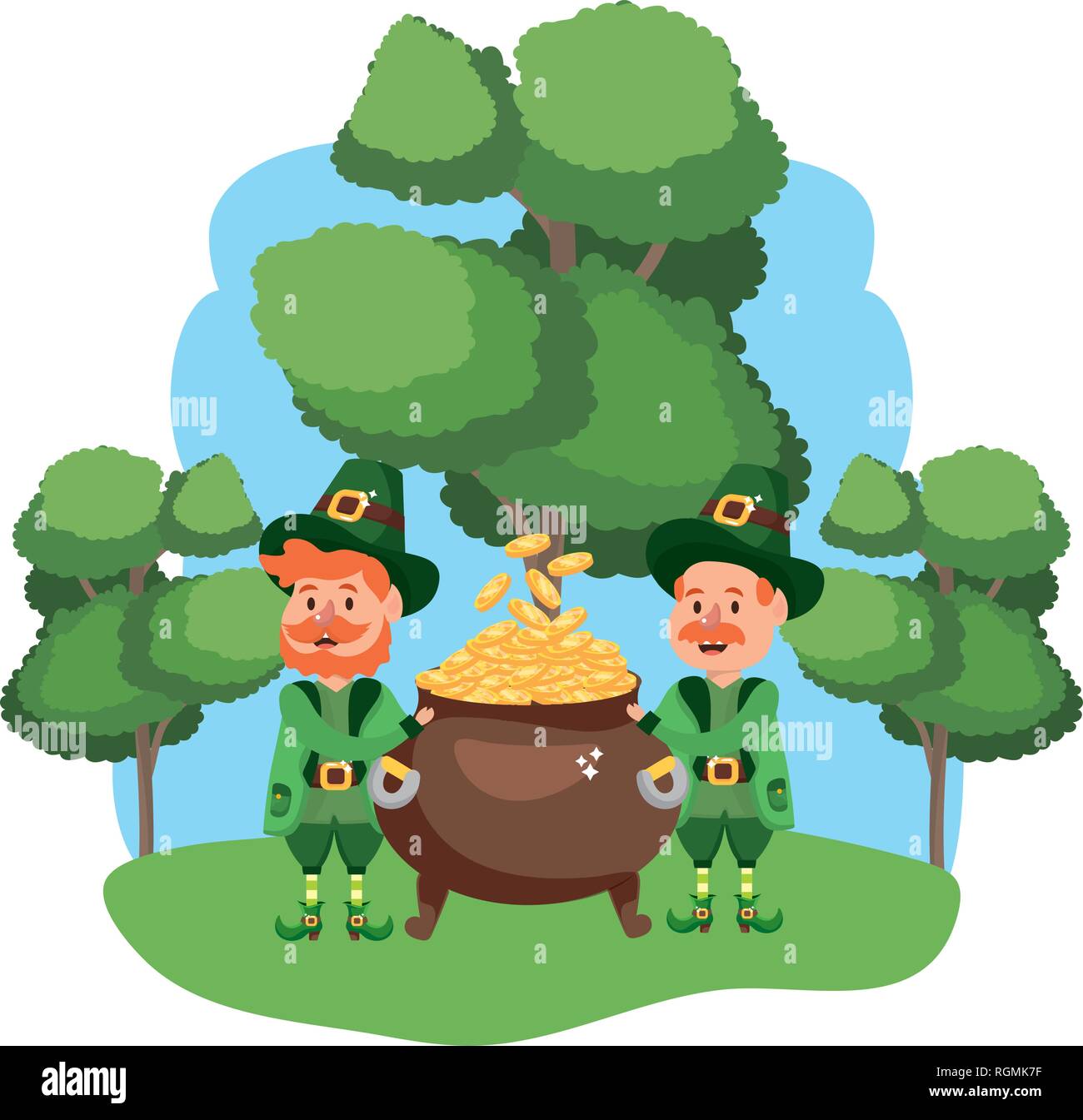 leprechauns with pot of gold Stock Vector Image & Art - Alamy