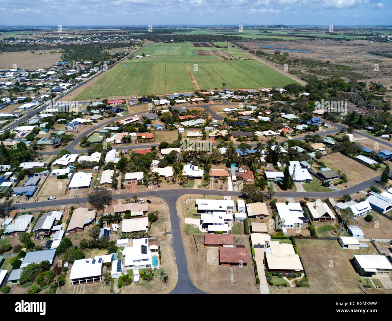 Aerial of coastal community of Innes Park on the Coral Coast near ...