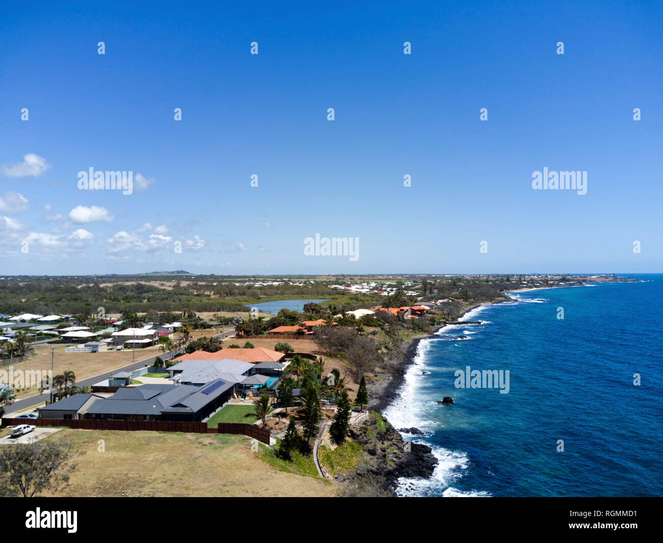 Aerial of coastal community of Innes Park on the Coral Coast near ...