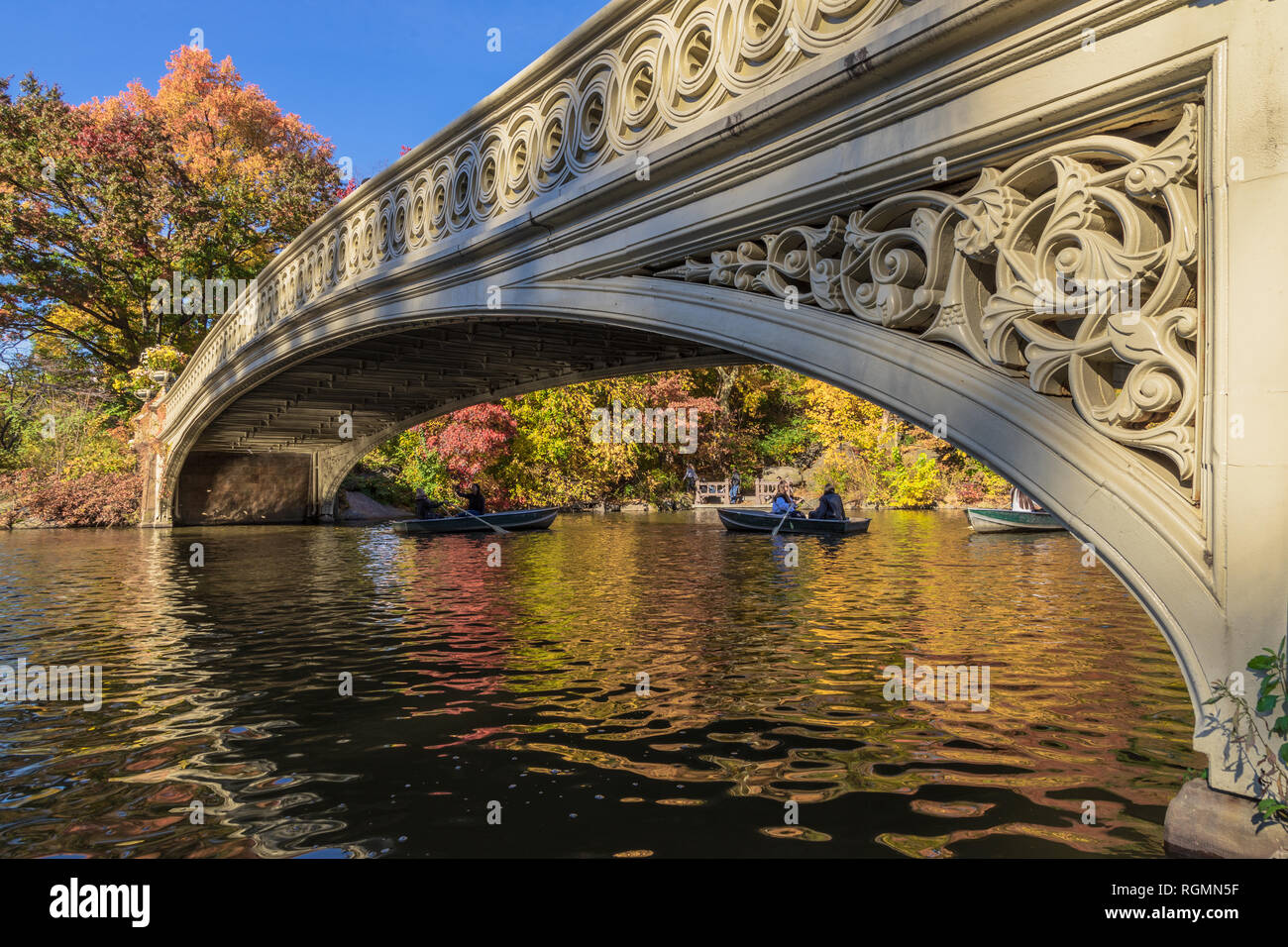 The famous Bow Bridge in Central Park surrounded by fall colors Stock ...