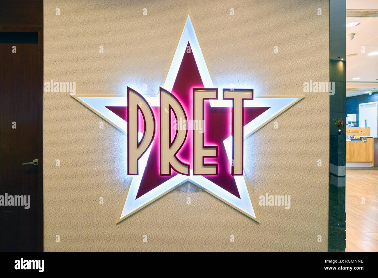 HONG KONG - CIRCA NOVEMBER, 2016: close up shot of Pret a Manger sign ...