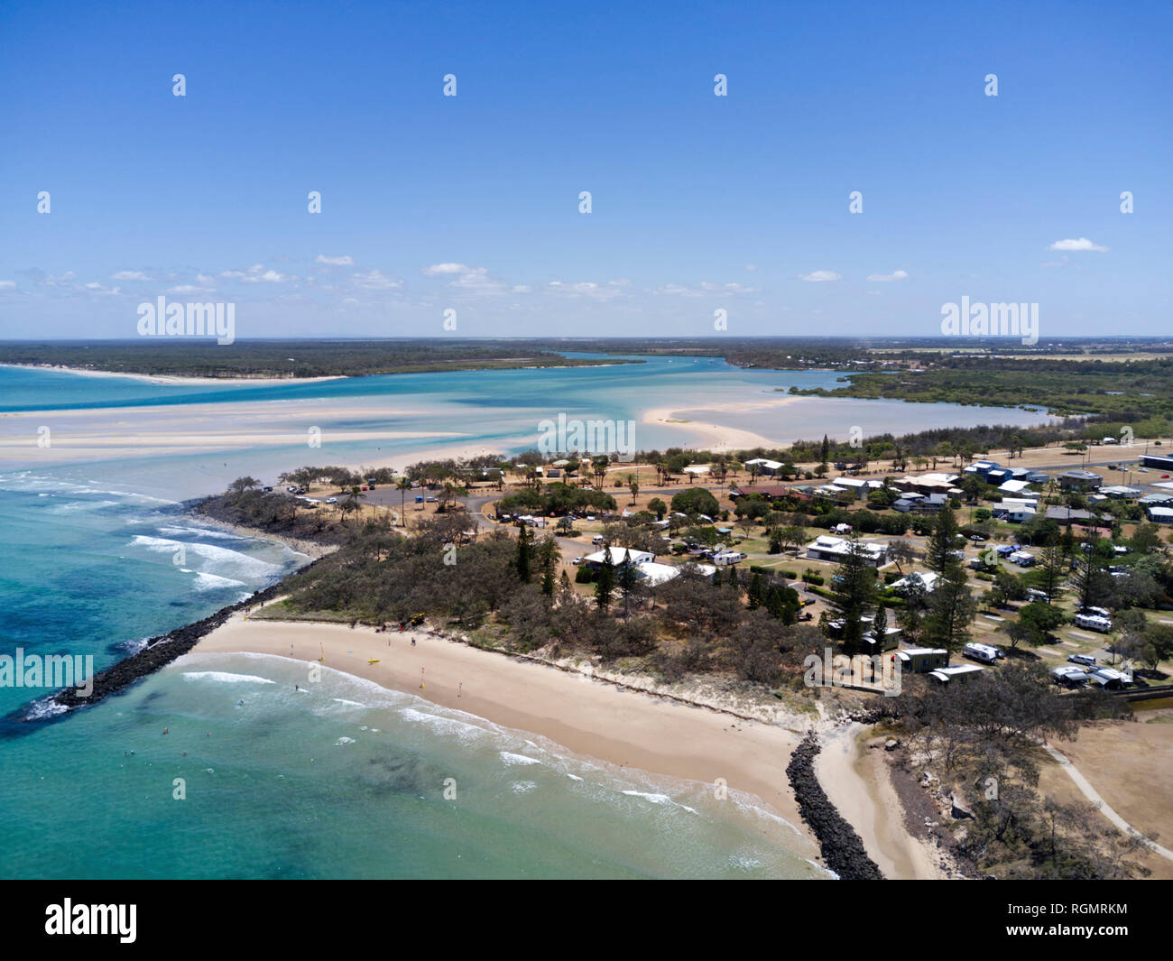 Aerial of the coastal community of Elliott Heads Queensland Australia ...