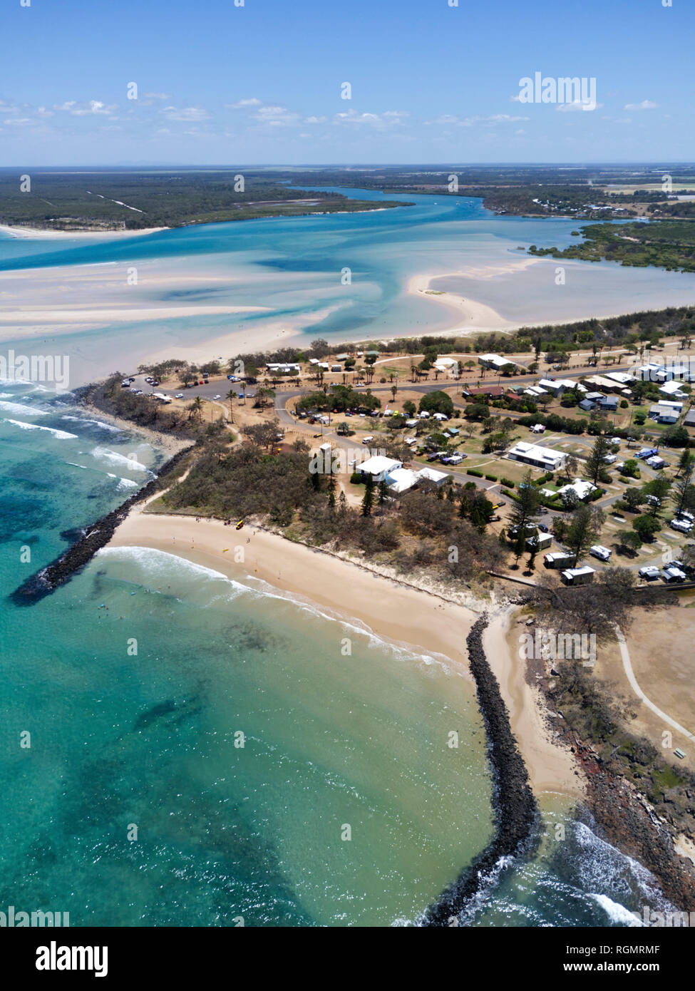 Aerial of the coastal community of Elliott Heads Queensland Australia ...