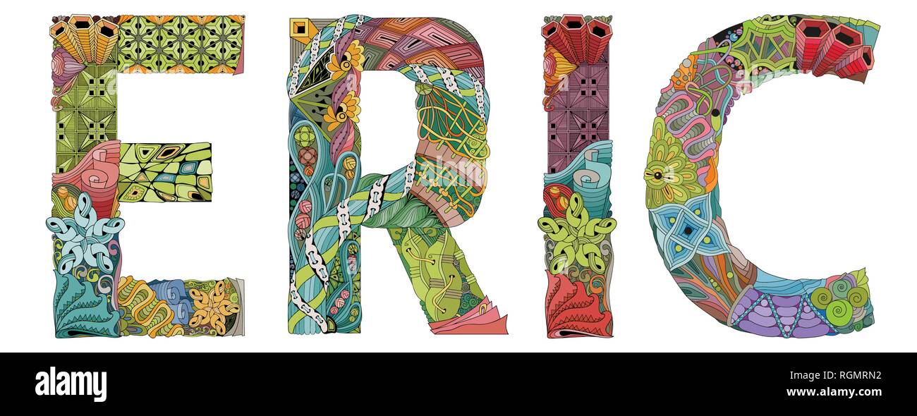 Hand-painted art design. Hand drawn illustration male name Eric for t ...