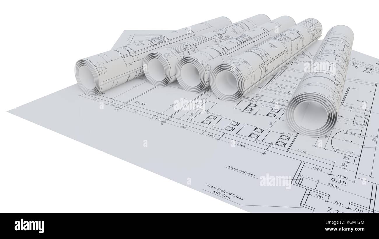 Architectural drawings. Flat and rolled Stock Photo - Alamy