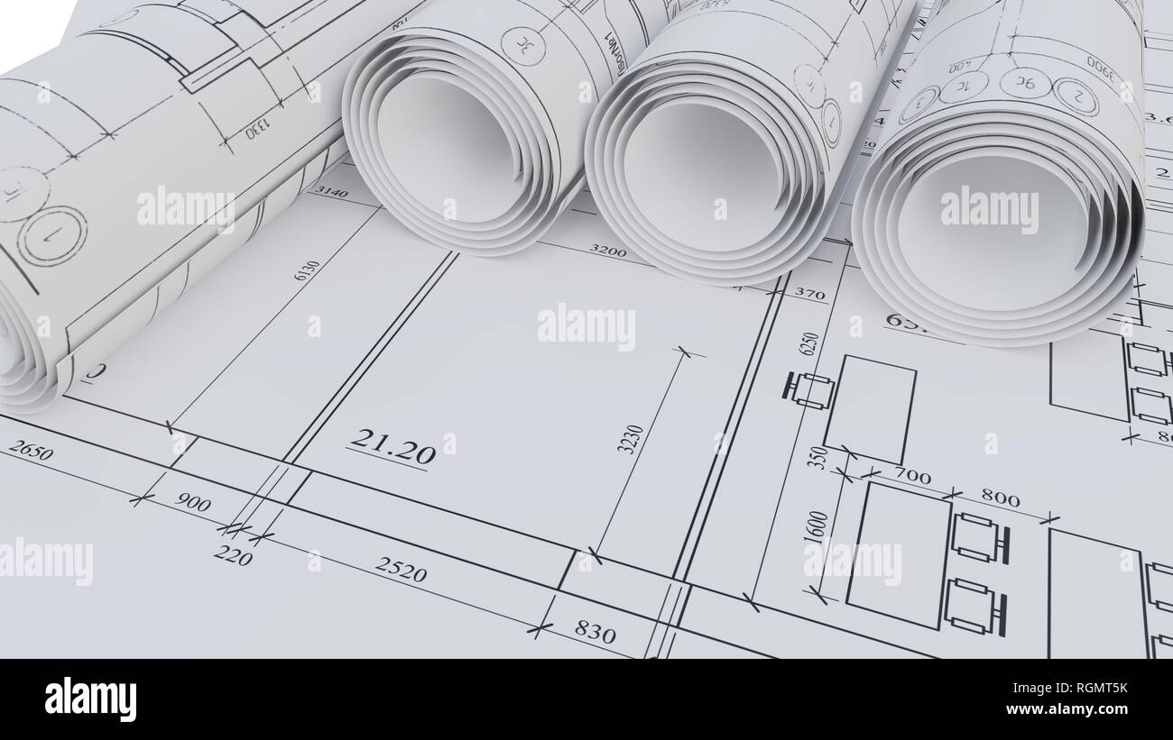 Architectural drawings. Flat and rolled Stock Photo - Alamy