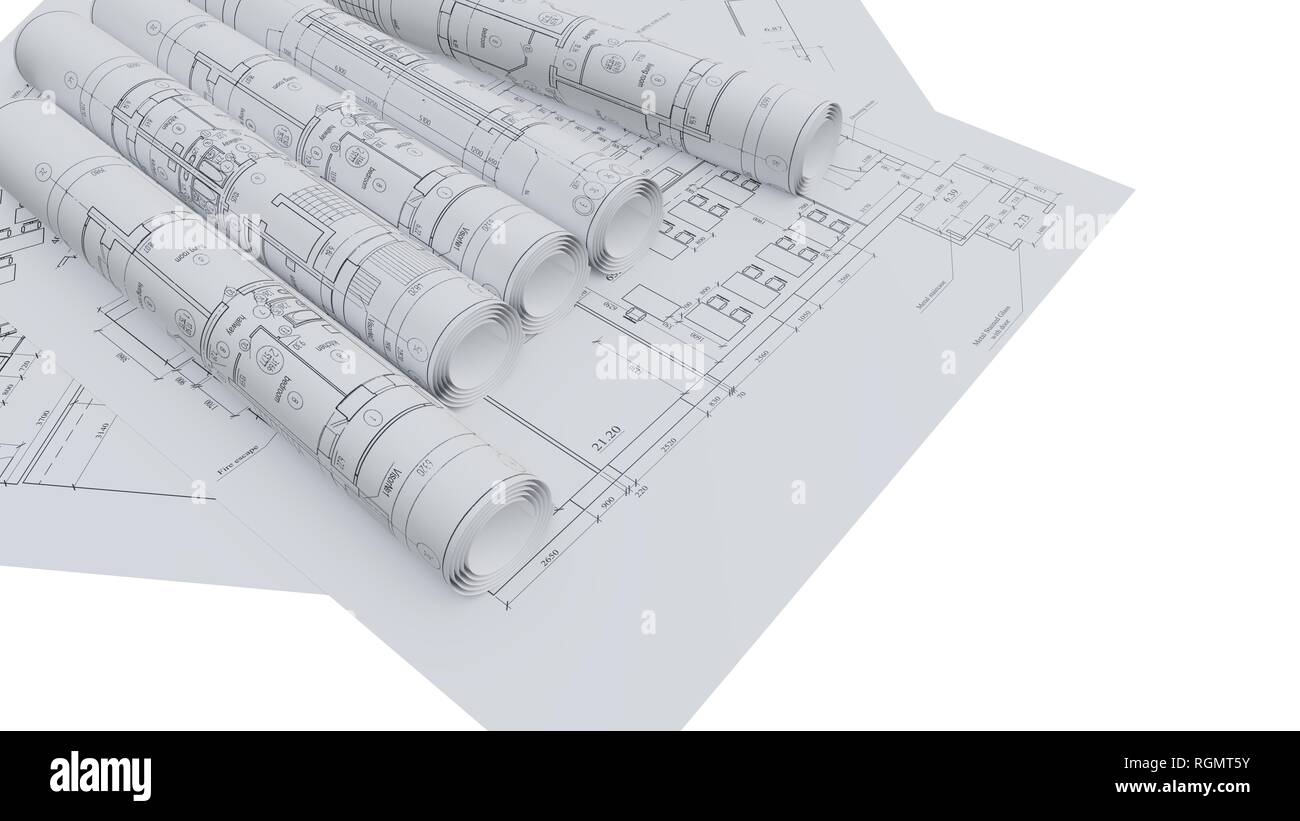 Architectural drawings. Flat and rolled Stock Photo - Alamy