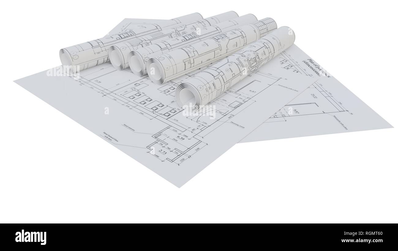 Architectural drawings. Flat and rolled Stock Photo - Alamy