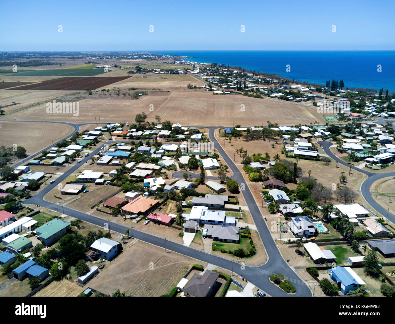 Aerial of the coastal community of Elliott Heads Queensland Australia ...