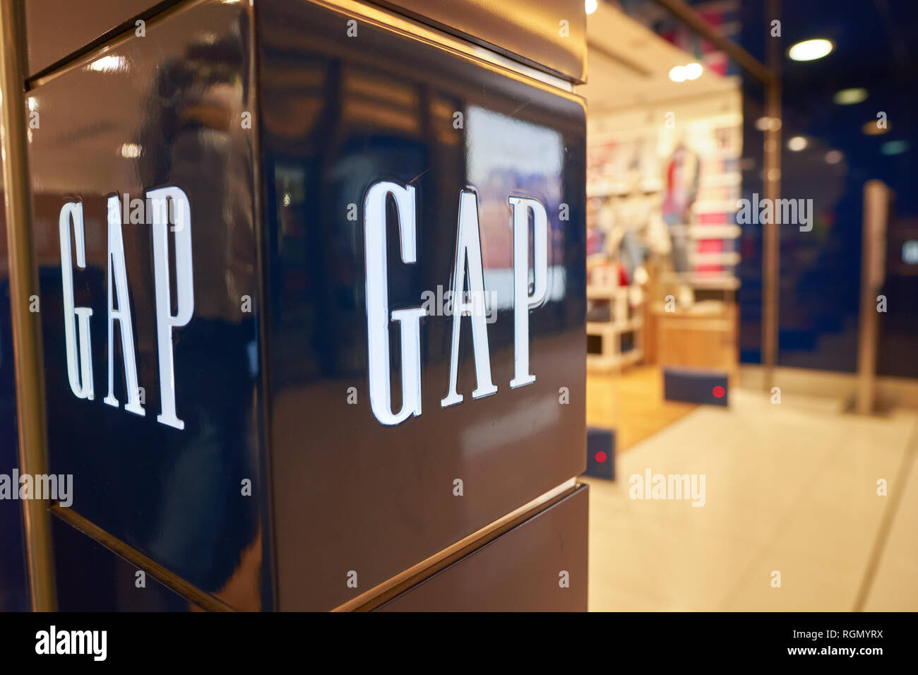 HONG KONG - CIRCA NOVEMBER, 2016: close up shot of GAP sign in Hong ...