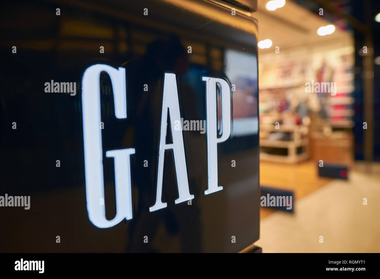 HONG KONG - CIRCA NOVEMBER, 2016: close up shot of GAP sign in Hong ...