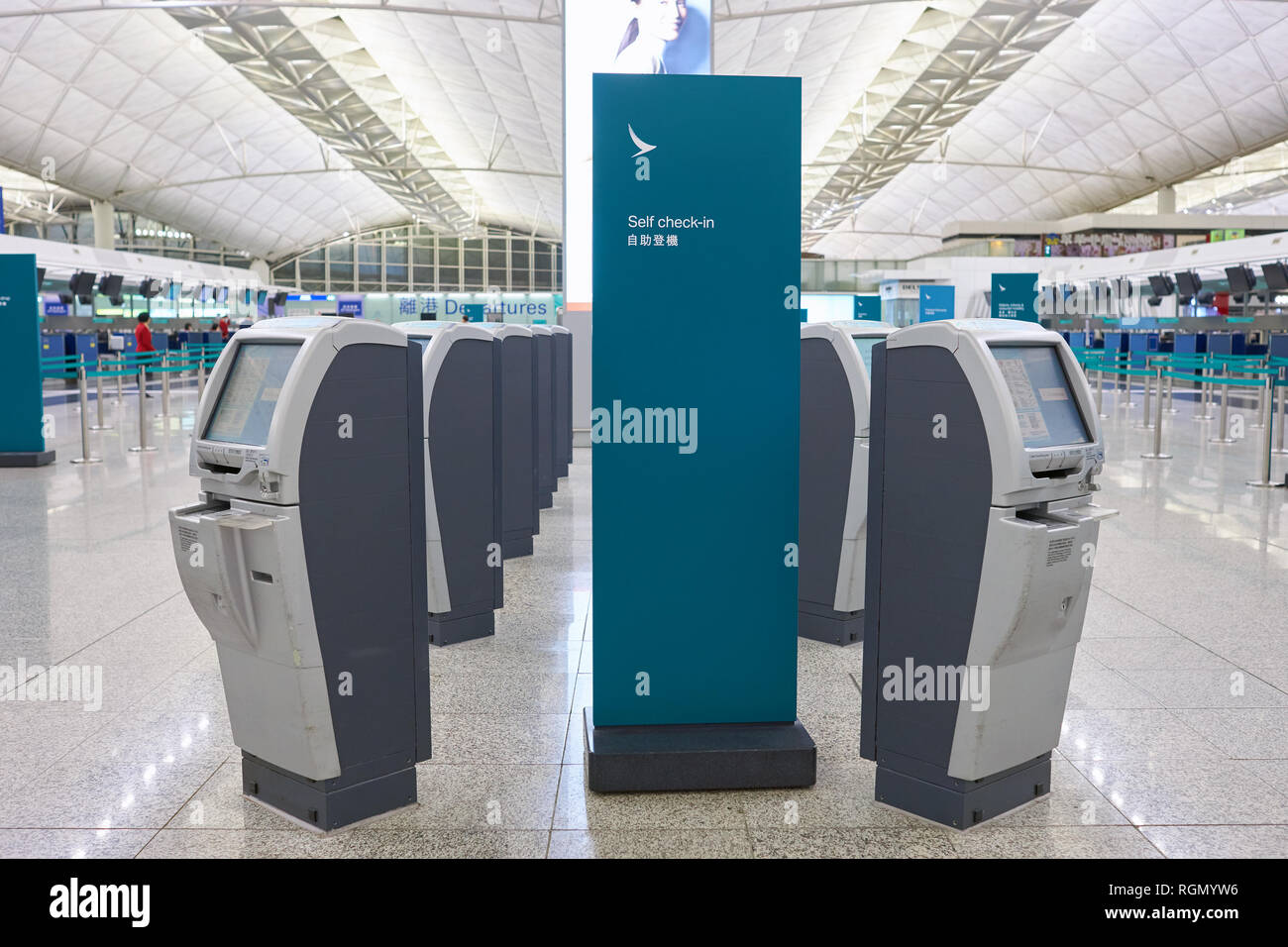 HONG KONG - CIRCA NOVEMBER, 2016: self check-in kiosks at Hong Kong ...
