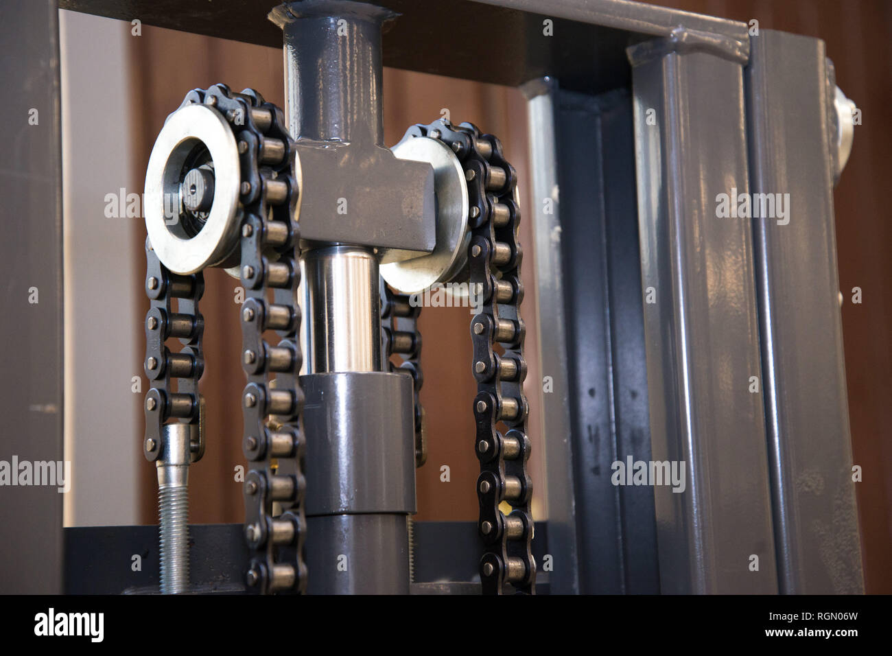 Warehouse electric loader. Gear wheel worm gear. Mechanical chain ...