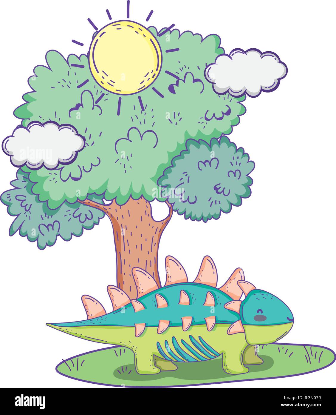 cute dinosaur with tree in the landscape Stock Vector Image & Art - Alamy