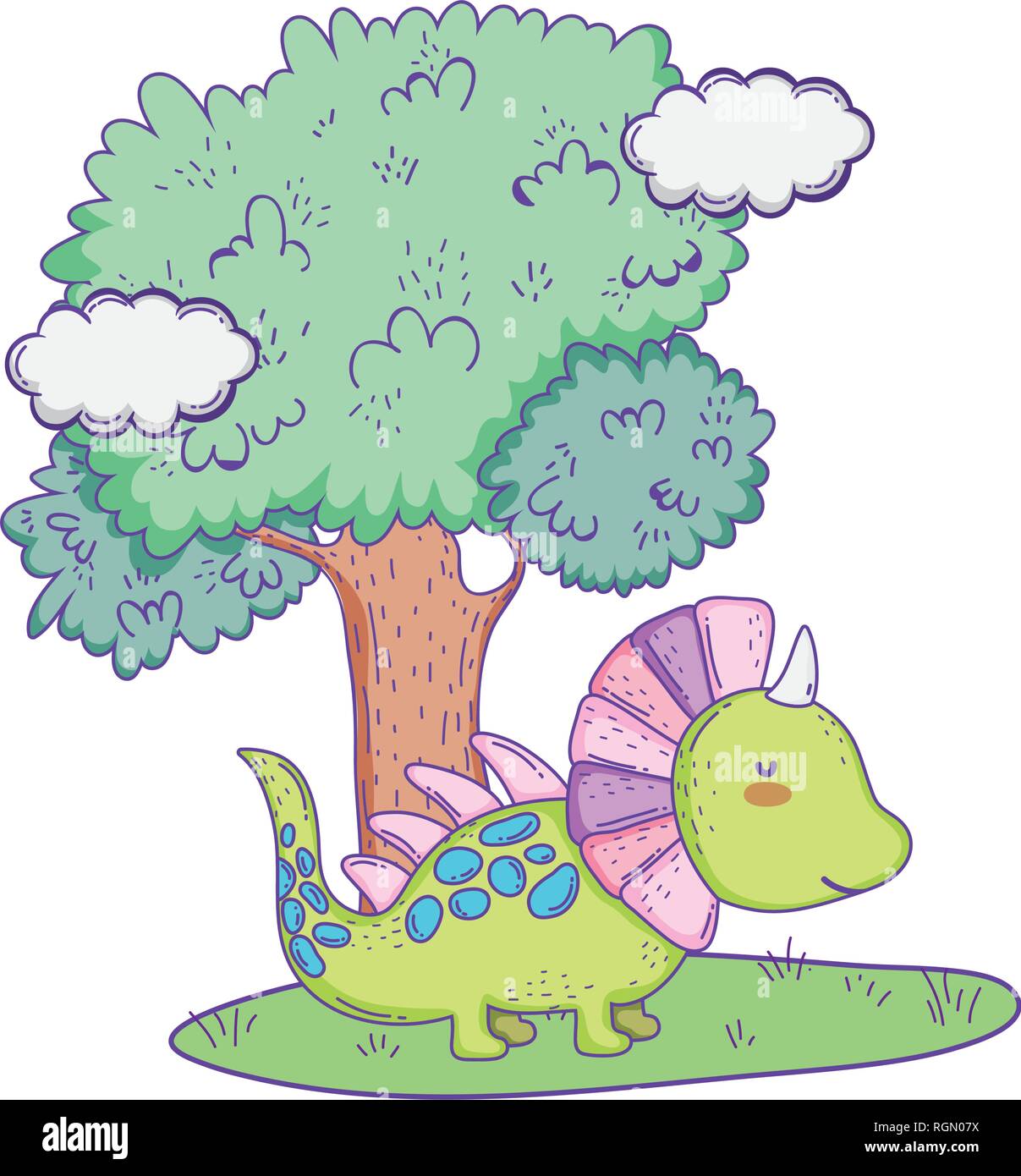 cute dinosaur with tree in the landscape Stock Vector Image & Art - Alamy