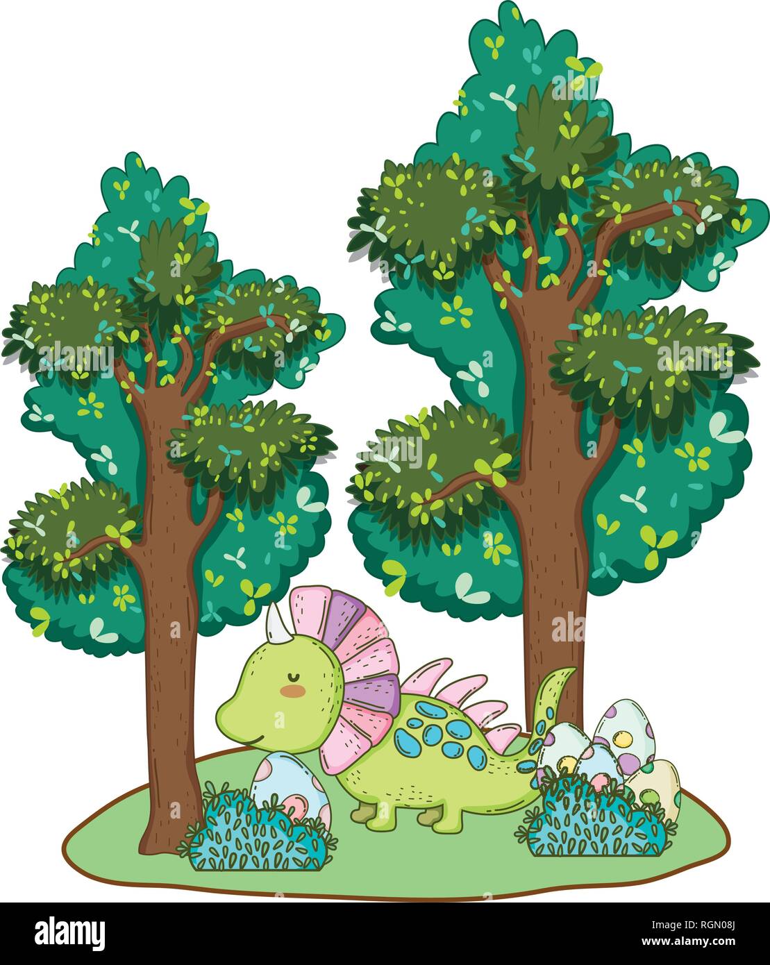 cute dinosaur with tree in the landscape Stock Vector Image & Art - Alamy