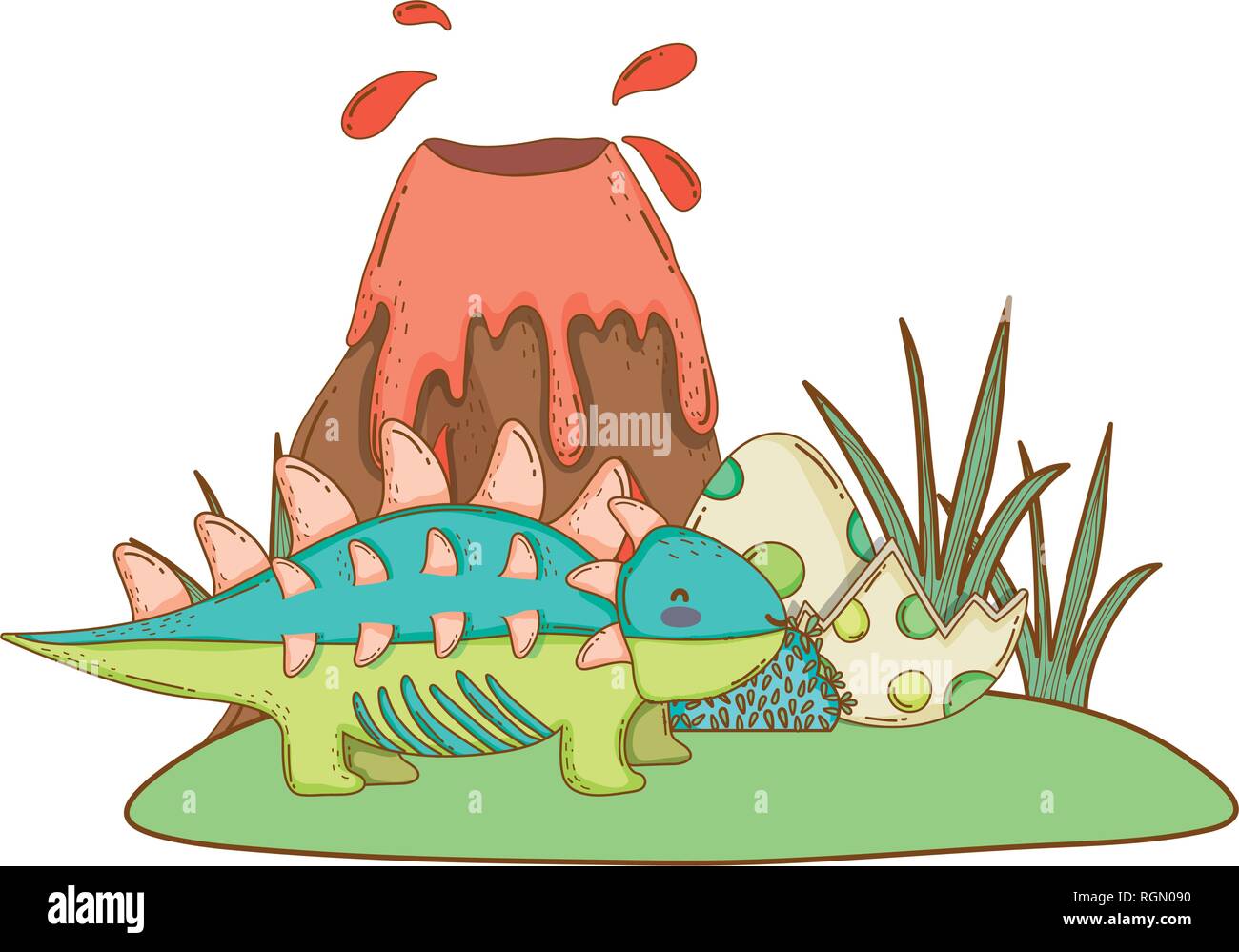 Cute Dinosaur Cartoon Volcano Landscape Stock Photos & Cute Dinosaur ...