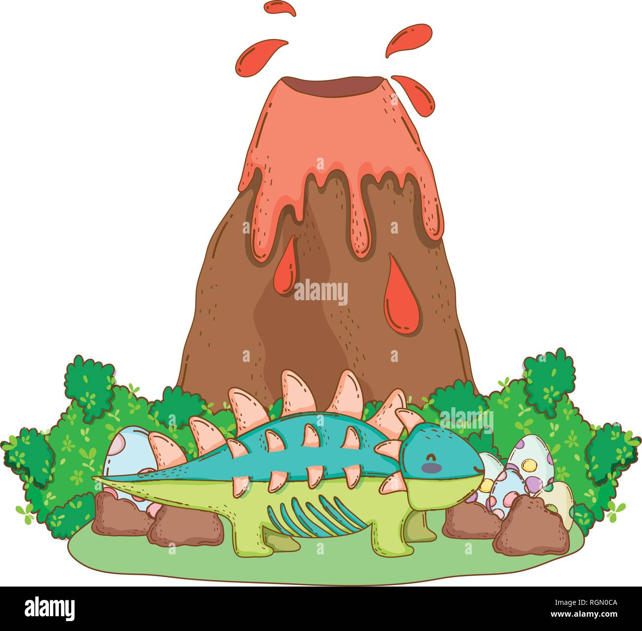 cute dinosaur with volcano landscape Stock Vector Image & Art - Alamy