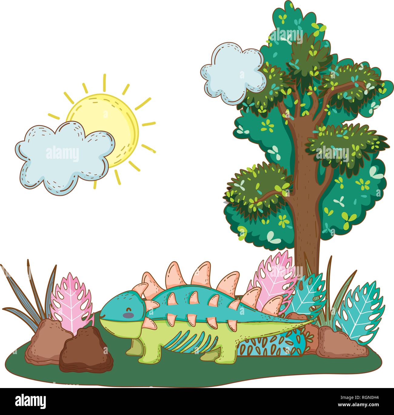 cute dinosaur with tree in the landscape Stock Vector Image & Art - Alamy