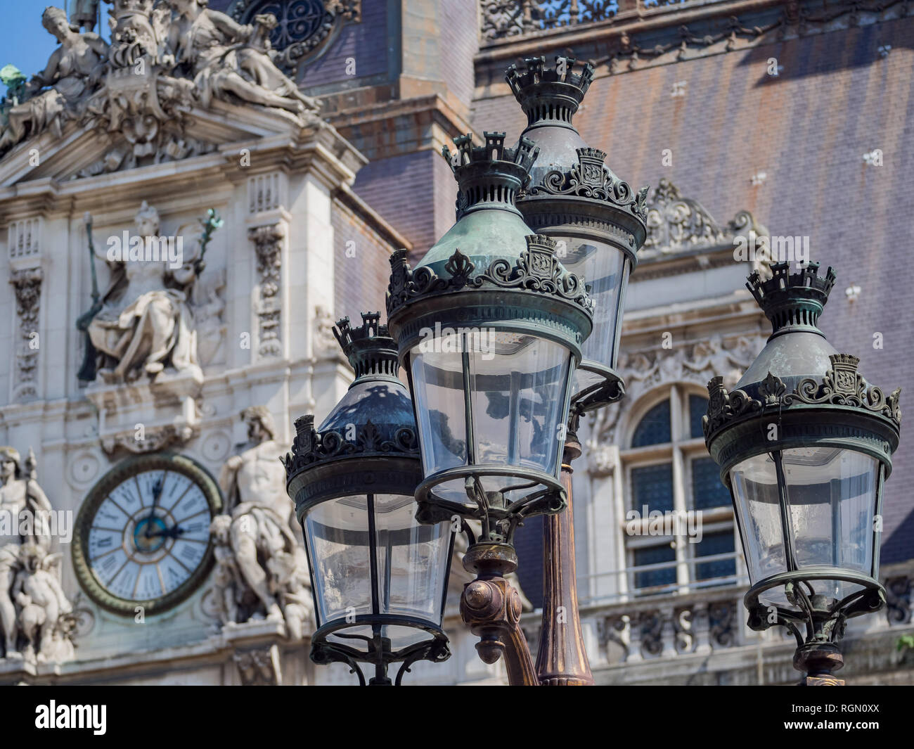 Antique lamp of Paris City Hall at France Stock Photo - Alamy