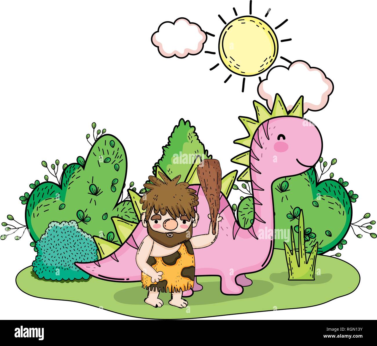 caveman with dinosaur in the landscape Stock Vector Image & Art - Alamy