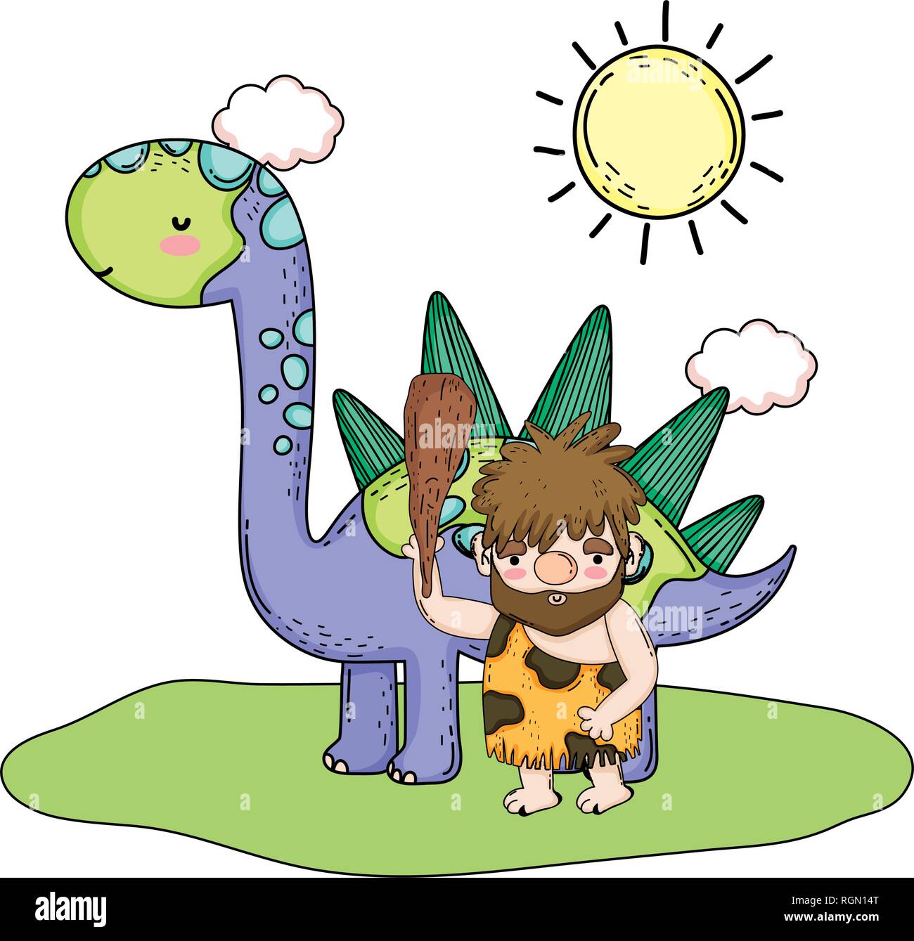 caveman with dinosaur in the landscape Stock Vector Image & Art - Alamy