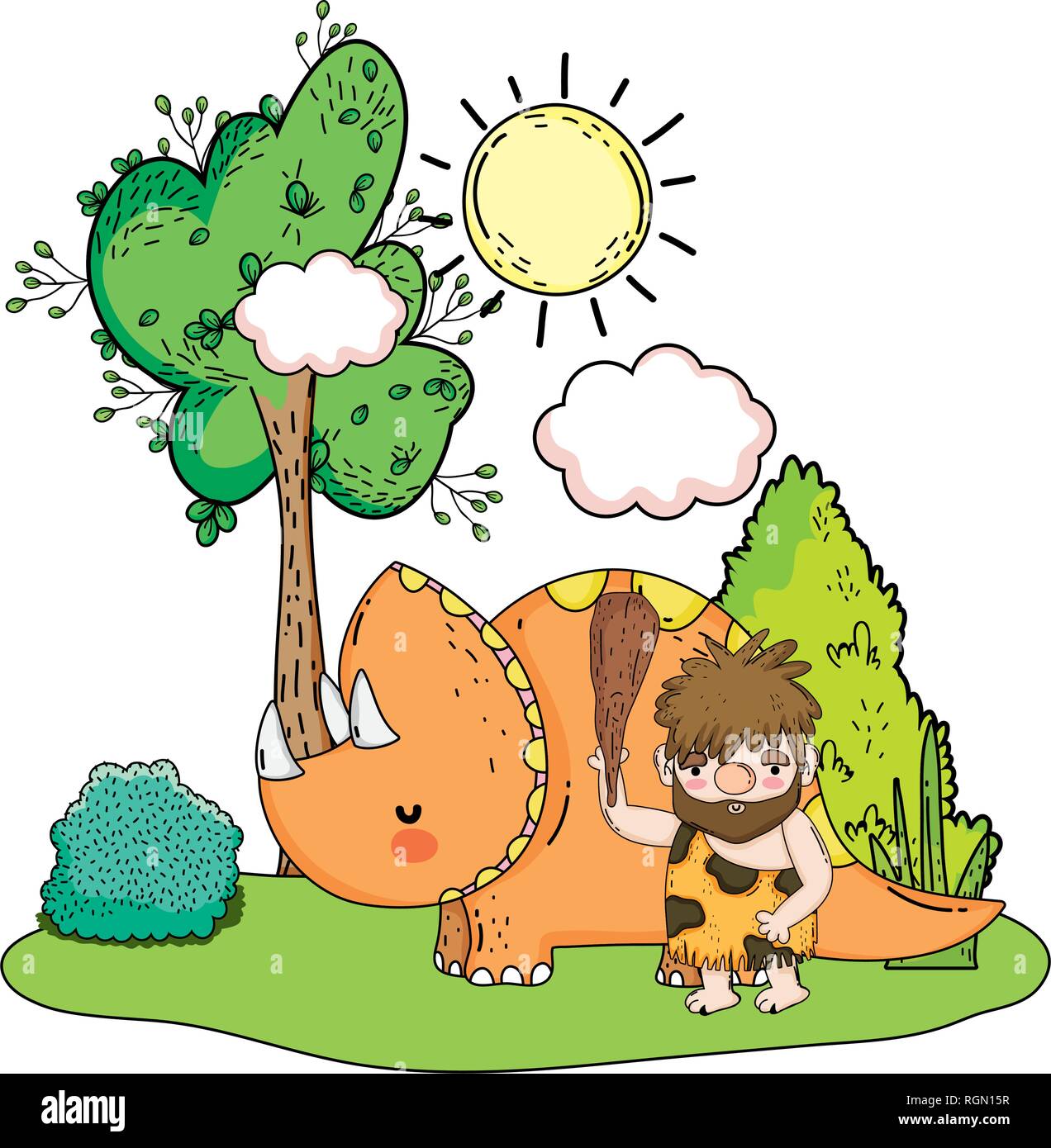 caveman with dinosaur in the landscape Stock Vector Image & Art - Alamy