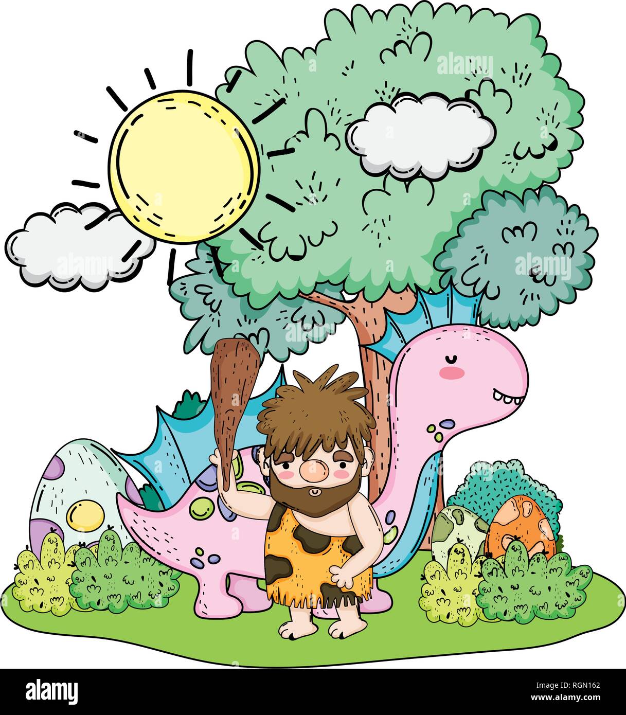 caveman with dinosaur in the landscape Stock Vector Image & Art - Alamy