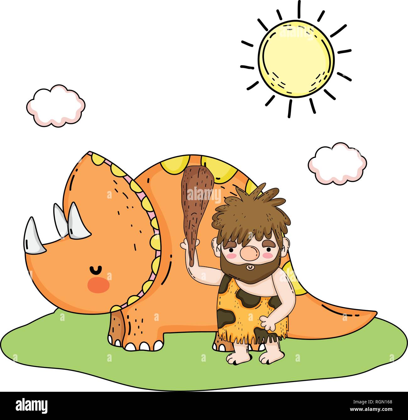 caveman with dinosaur in the landscape Stock Vector Image & Art - Alamy