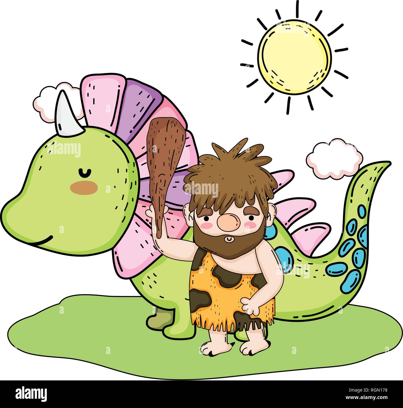 caveman with dinosaur in the landscape Stock Vector Image & Art - Alamy