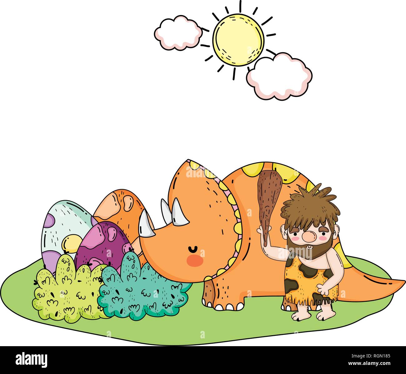 caveman with dinosaur in the landscape Stock Vector Image & Art - Alamy