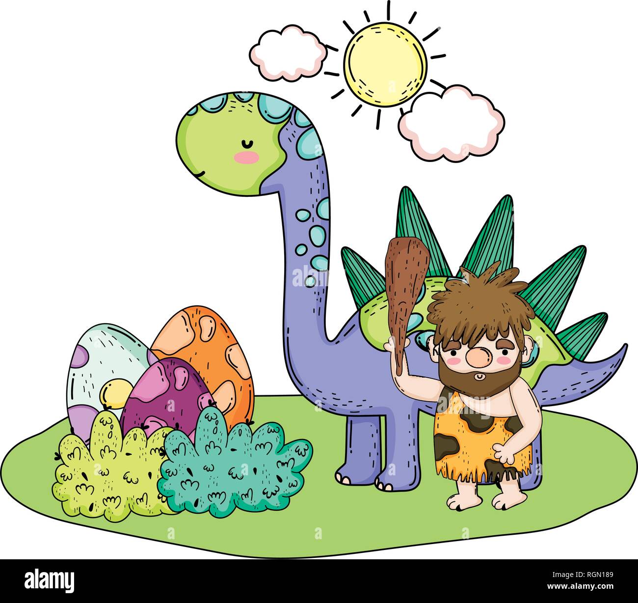 caveman with dinosaur in the landscape Stock Vector Image & Art - Alamy