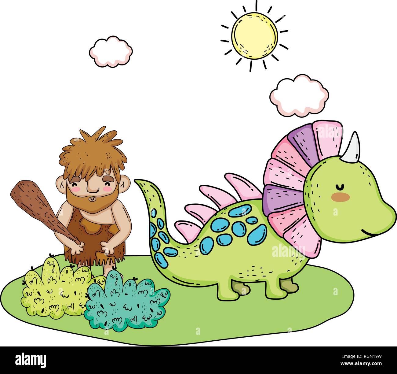 caveman with dinosaur in the landscape Stock Vector Image & Art - Alamy