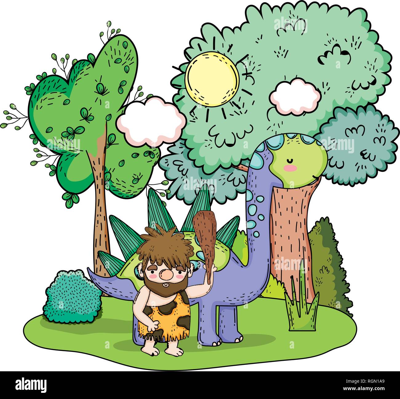 caveman with dinosaur in the landscape Stock Vector Image & Art - Alamy
