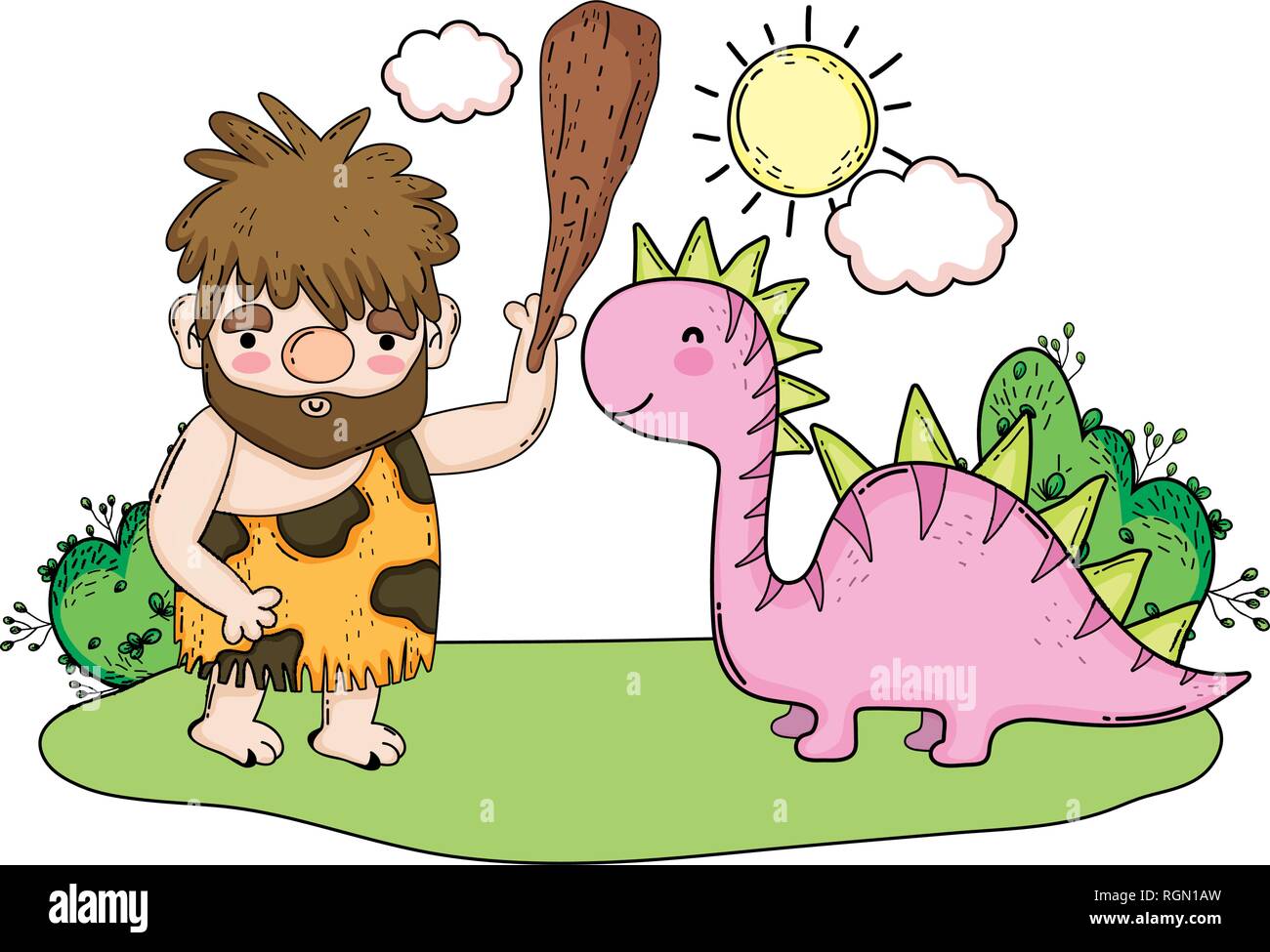caveman with dinosaur in the landscape Stock Vector Image & Art - Alamy