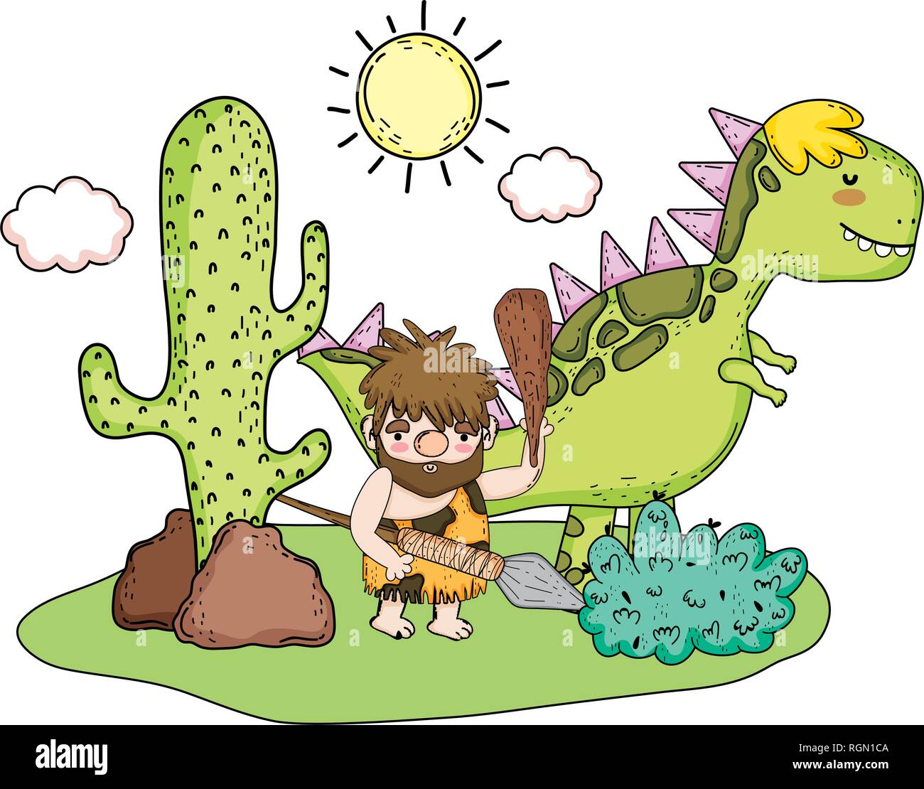 caveman with dinosaur in the landscape Stock Vector Image & Art - Alamy