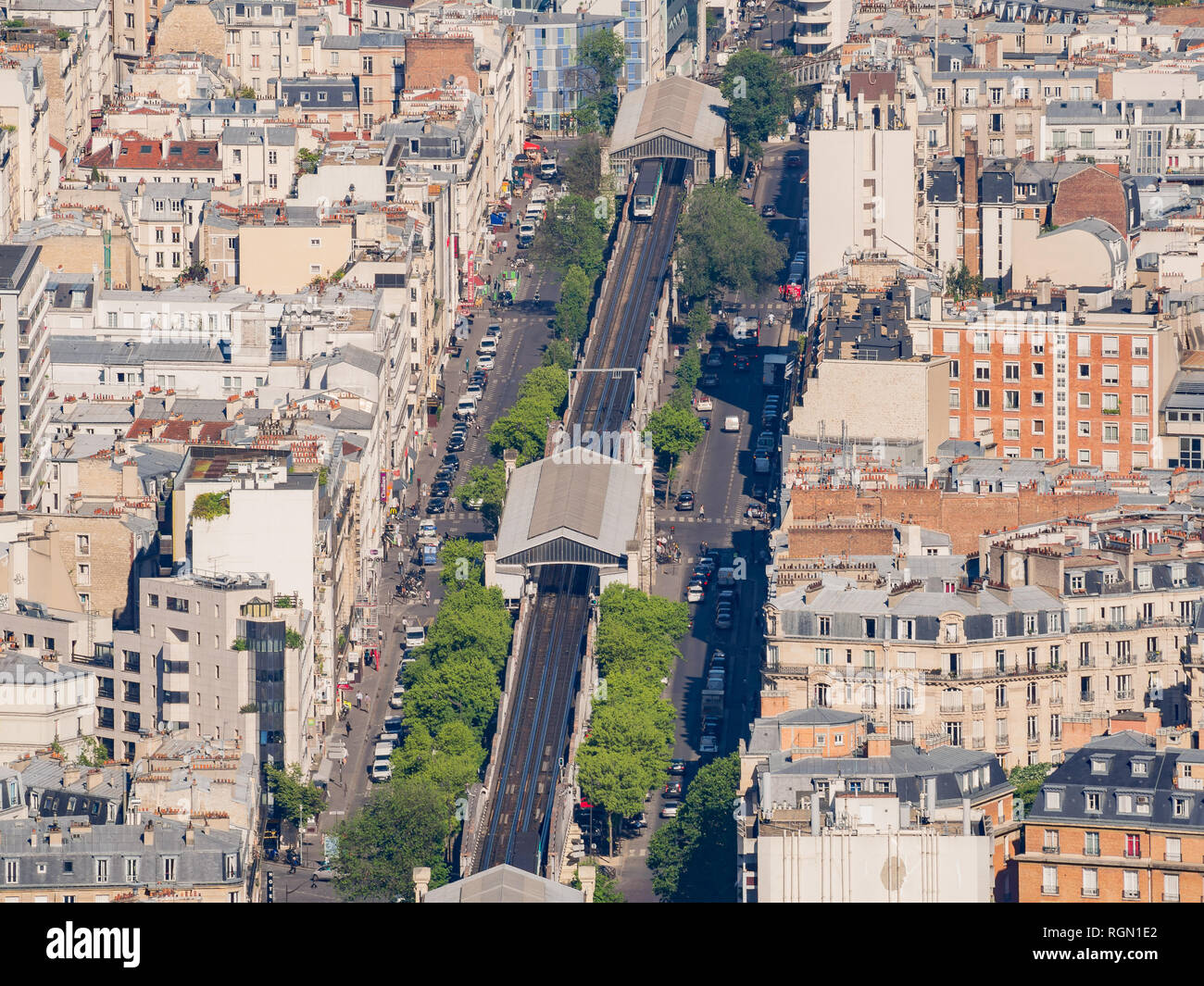 Aerial view of the Metro line and cityscape at Paris, France Stock ...