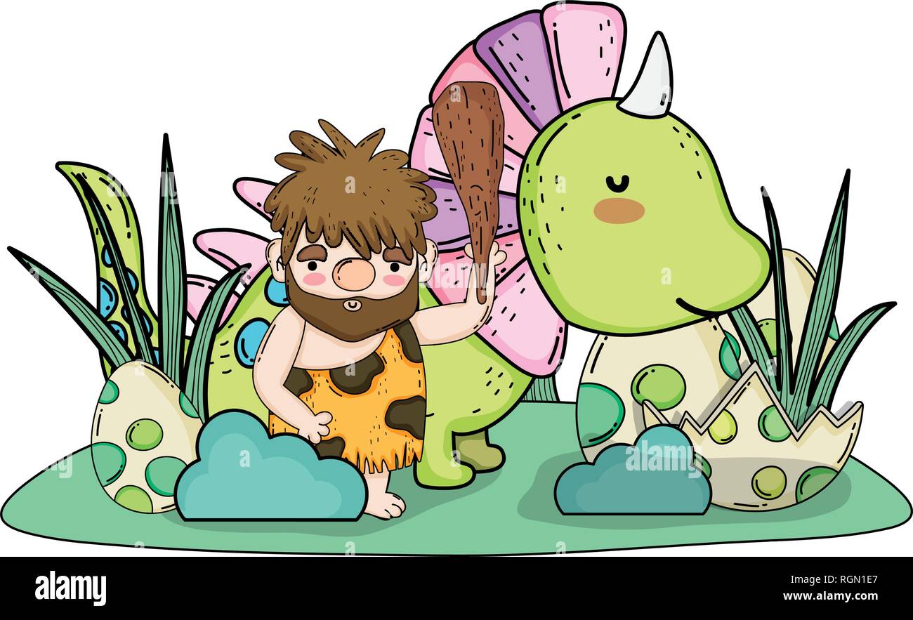caveman with dinosaur in the landscape Stock Vector Image & Art - Alamy