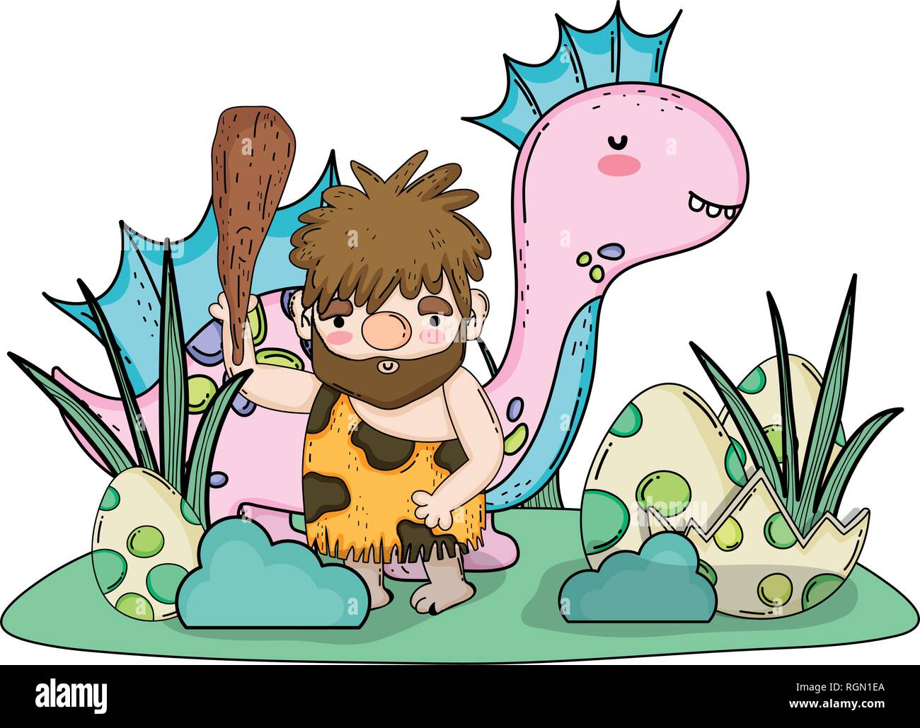 caveman with dinosaur in the landscape Stock Vector Image & Art - Alamy