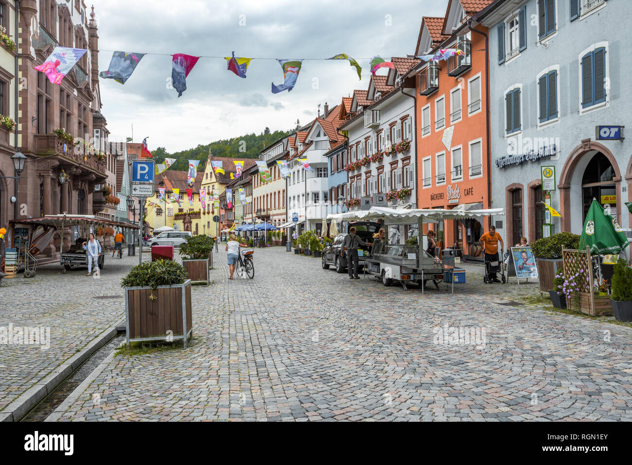 pedestrian zone of Wolfach, Black Forest, Germany, historical town in ...
