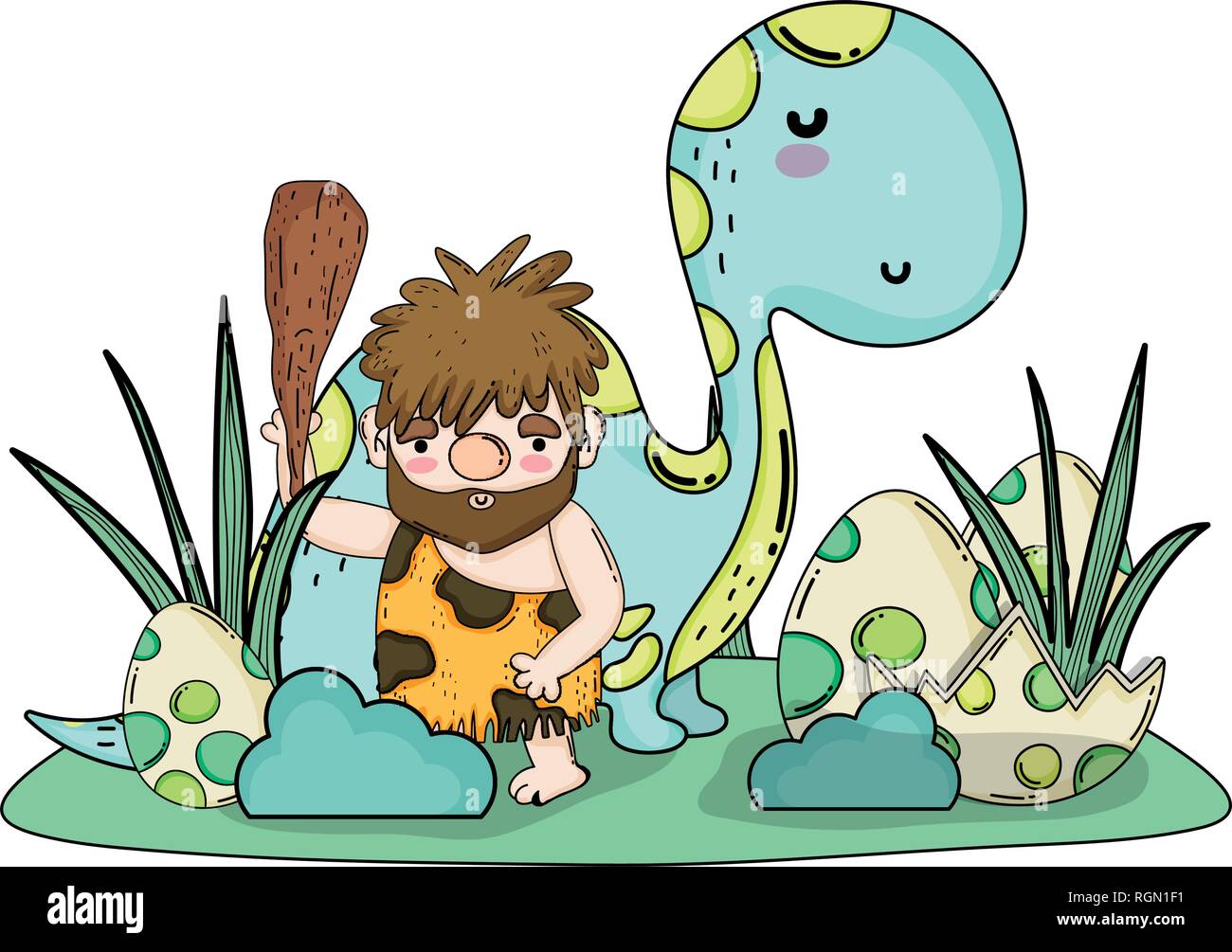 caveman with dinosaur in the landscape Stock Vector Image & Art - Alamy
