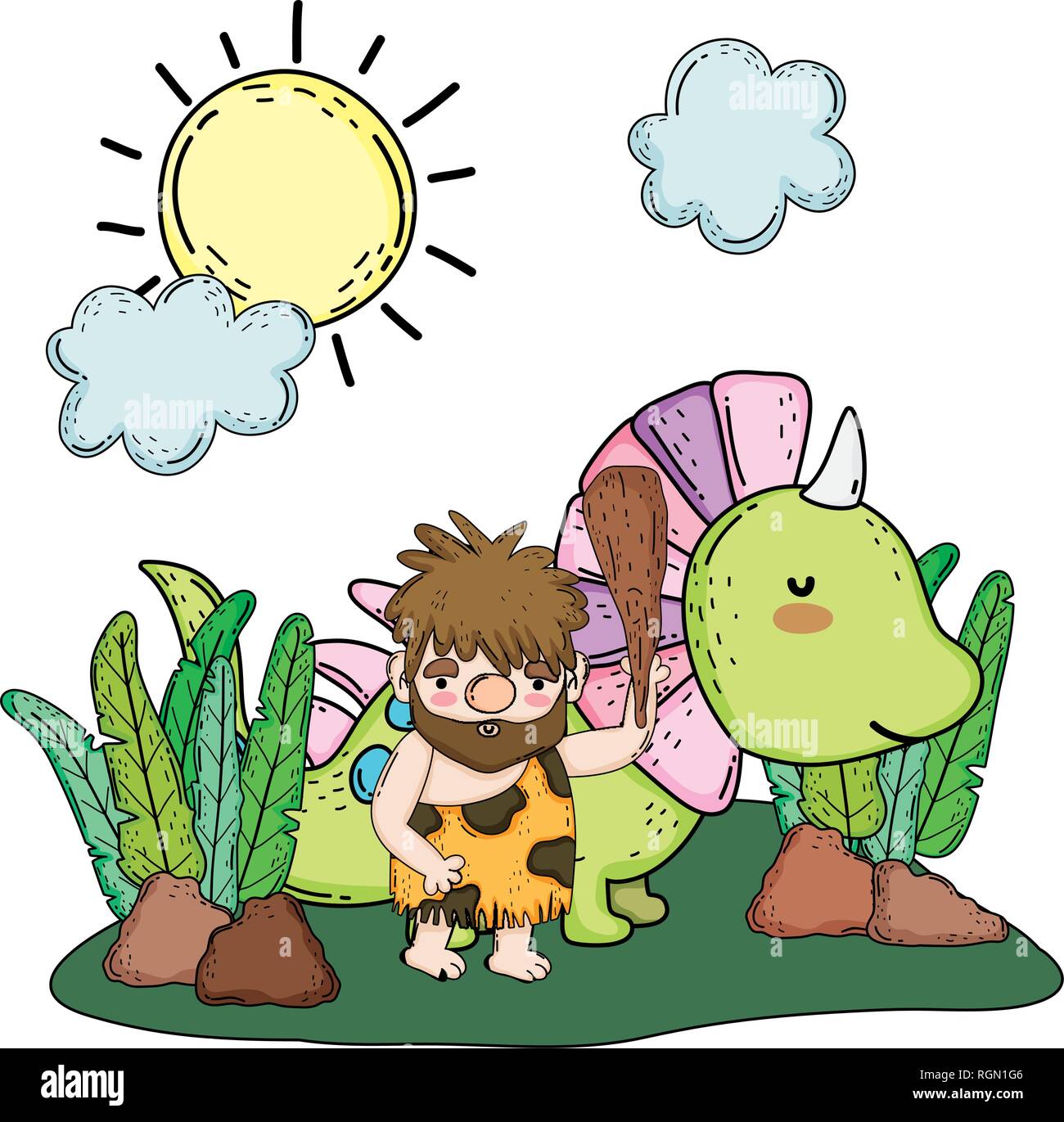 caveman with dinosaur in the landscape Stock Vector Image & Art - Alamy